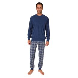 Normann langarm Schlafanzug Pyjama B&uuml;ndchen und karierter Jersey Hose - 83186 in marine | Gr.: 52