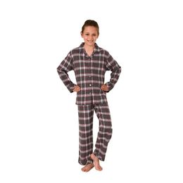Normann Flanell Pyjama langarm Schlafanzug Karo Knopfleiste - 70120 in grau | Gr.: 164