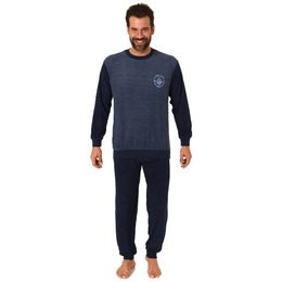 Normann Frottee Pyjama langarm Schlafanzug B&uuml;ndchen - 58906 in blau-melange | Gr.: 58