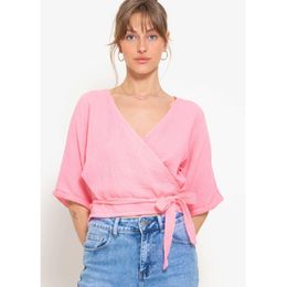 SASSYCLASSY Musselin Bluse zum Wickeln in rosa | Gr.: L