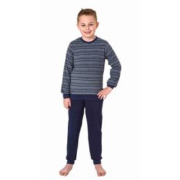 Normann langarm Frottee Schlafanzug Pyjama B&uuml;ndchen Streifen - 77085 in blau | Gr.: 152