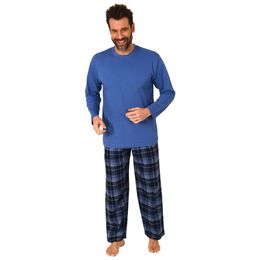 Normann Schlafanzug lang Pyjama karierte FlanellHose - 76556 in blau | Gr.: 58