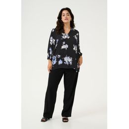 Kaffe curve Langarm-Bluse KCedina Regular fit in Black / Blue Flower Print | Gr.: 46