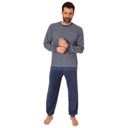 Normann Frottee Pyjama langarm Schlafanzug Bündchen Streifen - 75396 in marine | Gr.: 54