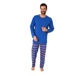 Normann Schlafanzug Pyjama langarm Mix & Match karierter Jersey Hose - 61009 in blau | Gr.: 54