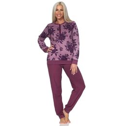 Normann Frottee Schlafanzug langarm Bündchen Floral in beere | Gr.: 52/54