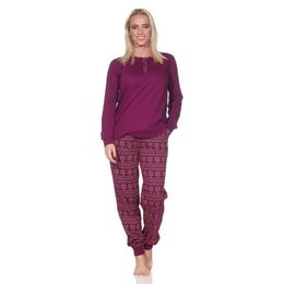 Normann Langarm Schlafanzug Pyjama Bündchen Ethnolook in beere | Gr.: 36-38