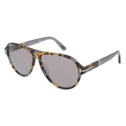 Tom Ford FT1080 QUINCY | Unisex-Sonnenbrille | Fassung: Vollrand, Pilot, Acetat, Havanna | Glasfarbe: Grau Spiegel Silber