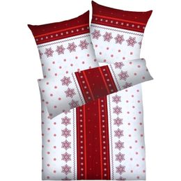 Dyckhoff Bettw&auml;sche &raquo;Schneeflocke&laquo; 2 Stk. tlg. aus Weichfrottier rot Frottee, Obermaterial: 75% Baumwolle, 25% Polyester