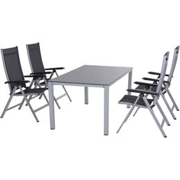siena GARDEN Garten-Essgruppe »Tesoro / Sola« Set, 5 Stk. tlg. bestehend aus 4 Sesseln und 1 Tisch grau, dark stone, silber +