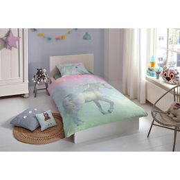 Good Morning Kinderbettw&auml;sche &raquo;Unicorn&laquo; 2 Stk. tlg. Baumwolle, Renforc&eacute;, 135x200, Rei&szlig;verschluss, Kind, M&auml;dchen, Einhorn bunt Obermaterial: 100%...