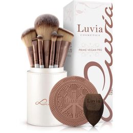 LUVIA COSMETICS Kosmetikpinsel-Set »Prime Vegan Pro« Mit 12 Pinseln aus Nurai-Haar, Schwamm und Reinigungsmatte, vegan. coffee Luxuriöses Set aus...