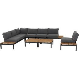 siena GARDEN Gartenlounge-Set »Alvida« Set, 15 Stk. tlg. best. aus 2 Sofas, 1 Ecksofa, 1 Tisch und 12 Kissen matt anthrazit, teak +