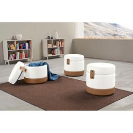 Egoitaliano Hocker &raquo;Tonder, Designhocker als Blickfang mit tollen Details&laquo; 1 Stk. tlg. inkl. Stauraum wei&szlig; Leder &raquo;BULL&laquo; (echtes Rindsleder). Geschliffenes, 