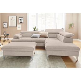 COTTA Polstergarnitur »Caluso L-Form« 2 Stk. tlg. Set bestehend aus: Ecksofa mit Kopfteilverstellung & Hocker beige +