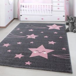 Ayyildiz Teppiche Kinderteppich »Kids 610« rechteckig 12 mm Höhe auch in rund, Motiv Sterne, Kurzflor pink-grau Obermaterial: 100% Polypropylen B :...