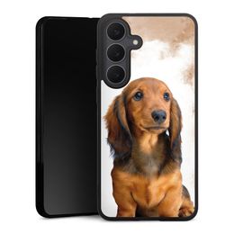 DeinDesign Galaxy S25 FE Handy Premium Silikon H&uuml;lle Handyh&uuml;lle schwarz Case Pet Dachshund Dog Silikon Premium Case