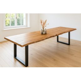 Esstisch Baumkante massiv Akazie natur 280 x 100 cm U-Gestell schwarz LIAM