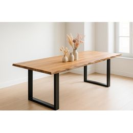 Esstisch Baumkante massiv Akazie natur 220 x 100 cm U-Gestell schwarz LIAM