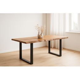 Esstisch Baumkante massiv Akazie natur 160 x 85 cm U-Gestell schwarz LIAM