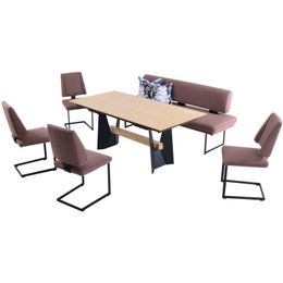 K+w Komfort & Wohnen Essgruppe K+W KOMFORT & WOHNEN "Longbeach", rosa (rose,), B:204cm H:89cm T:71cm, Sitzmöbel-Sets, Essgruppe in Spitzkissenoptik mit 4 Freischwingern, Gestell in Metall