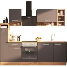 Küche respekta "Hilde", grau (küche: grau, front: grau, korpus: wildeiche nachbildung, arbeitsplatte: wildeiche nachbildung), B:250cm H:205cm T:60cm, Komplettküchen-Sets, Breite 250 cm, wechselseitig aufbaubar, exkl. Konfiguration für OTTO
