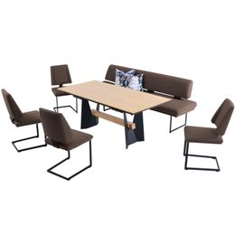 K+w Komfort & Wohnen Essgruppe K+W KOMFORT & WOHNEN "Longbeach", braun (dunkelbraun,), B:224cm H:89cm T:71cm, Sitzmöbel-Sets, Essgruppe in Spitzkissenoptik mit 4 Freischwingern, Gestell in Metall