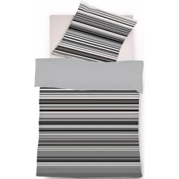 Wendebettwäsche Fleuresse "Bed Art S 4377", grau, B/L: 155cm x 200cm, 1 Stk., 1 Stk., Mako-Satin, B/L: 80cm x 80cm, 2 Stk., Mako-Satin, Obermaterial: 100% Baumwolle, Bettwäsche