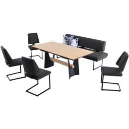 K+w Komfort & Wohnen Essgruppe K+W KOMFORT & WOHNEN "Longbeach", grau (anthrazit,), B:204cm H:89cm T:71cm, Sitzmöbel-Sets, Essgruppe in Spitzkissenoptik mit 4 Freischwingern, Gestell in Metall