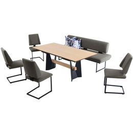 K+w Komfort & Wohnen Essgruppe K+W KOMFORT & WOHNEN "Longbeach", braun (schlamm,), B:204cm H:89cm T:71cm, Sitzmöbel-Sets, Essgruppe in Spitzkissenoptik mit 4 Freischwingern, Gestell in Metall