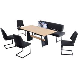 K+w Komfort & Wohnen Essgruppe K+W KOMFORT & WOHNEN "Longbeach", blau (marine,), B:204cm H:89cm T:71cm, Sitzmöbel-Sets, Essgruppe in Spitzkissenoptik mit 4 Freischwingern, Gestell in Metall