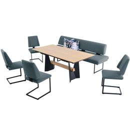 K+w Komfort & Wohnen Essgruppe K+W KOMFORT & WOHNEN "Longbeach", blau (petrol,), B:224cm H:89cm T:71cm, Sitzmöbel-Sets, Essgruppe in Spitzkissenoptik mit 4 Freischwingern, Gestell in Metall