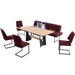 K+w Komfort & Wohnen Essgruppe K+W KOMFORT & WOHNEN "Longbeach", rot (bordeaux,), B:224cm H:89cm T:71cm, Sitzmöbel-Sets, Essgruppe in Spitzkissenoptik mit 4 Freischwingern, Gestell in Metall