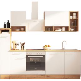 Küche respekta "Hilde", weiß (küche: weiß, front: weiß, korpus: wildeiche nachbildung, arbeitsplatte: wildeiche nachbildung), B:250cm H:205cm T:60cm, Komplettküchen-Sets, Breite 250 cm, wechselseitig aufbaubar, exkl. Konfiguration für OTTO