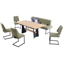 K+w Komfort & Wohnen Essgruppe K+W KOMFORT & WOHNEN "Longbeach", grün (salbei,), B:204cm H:89cm T:71cm, Sitzmöbel-Sets, Essgruppe in Spitzkissenoptik mit 4 Freischwingern, Gestell in Metall