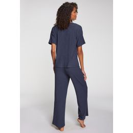 Pyjamahose s.Oliver, Damen, Gr. 32/34, N-Gr, dunkelblau, meliert, Rippware, Obermaterial: 92% Viskose (LENZING™), 8% Elasthan, meliert, lässig geschnitten lang, Hosen, Aus weicher Rippqualität