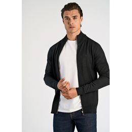 Strickjacke LINDBERGH, Herren, Gr. XL, schwarz, Obermaterial: 50% Wolle, 50% Polyacryl, unifarben, regular fit taillenbedeckt, ohne Ausschnitt, Rippbündchen, Strickjacken, mit Stehkragen