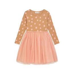 Jerseykleid DANAMADE "DANAMADE Dresses DBRANDA", Mädchen, Gr. 104, EURO, beige (schwarz beige), Oberteil: 95% Baumwolle, 5% Elasthan; Rock: 100% Polyester; Futter: 100% Baumwolle, Kleider