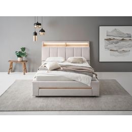 Polsterbett Inosign "CiTY/GiRON,, gepolstertes Stauraumbett, mit LED Beleuchtung", beige (hellbeige), B:170cm H:110cm L:235cm, Betten, Bettkasten mit Hundebett oder als Stauraum, klappbare Kopfteile