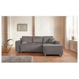 Ecksofa Home Affaire "Györ", grau (hellgrau), B:235cm H:88cm T:160cm, Microfaser (100% Polyester);Luxus-Microfaser Lederoptik (100% Polyester);Struktur (100% Polyester);Samtoptik (100% Polyester);Struktur weich (100% Polyester), Sofas, L-Form, wahlweise mit Bettfunktion und Bettkasten incl. 2 Zierkissen