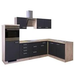 Küchenzeile Flex-Well "Antigua", grau (küche: grau, korpus: san remo eiche, arbeitsplatte: san remo eiche), B:280cm T:60cm, Komplettküchen-Sets, Küchenzeile, mit E-Geräten, Gesamtbreite 280 x 170 cm