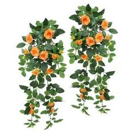 Kunstblume I.GE.A. "Künstlicher Rosenhänger", orange, B:30cm H:74cm L:11cm, Polyester, Kunstpflanzen, Rosenranke Rosenbogen Rosen Blume Rosengirlande Deko Busch