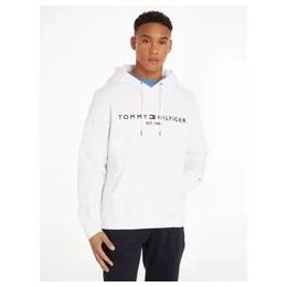 Kapuzensweatshirt Tommy Hilfiger "TOMMY LOGO HOODY mit Kapuze und Kängurutasche", Herren, Gr. L (52), weiß, Sweatware, Obermaterial: 64% Baumwolle, 36% Polyester, bestickt, unifarben, gerade, unten schmal hüftlang, Rundhals, angesetztes Bündchen, Sweatshirts, unifarben, casual, regular fit, Baumwollmix, Kapuze