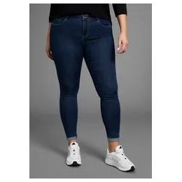 Skinny-fit-Jeans Only CARMAKOMA "CARTHUNDER PUSH UP REG SK JNS", Damen, Gr. 44, Länge 32, medium blau denim, Denim/Jeans, Obermaterial: 53% Viskose, 29% Baumwolle, 17% Polyester, 1% Elasthan, unifarben, sehr figurbetont lang, Jeans, Topseller