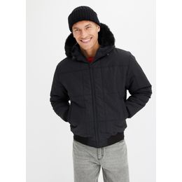 bonprix Steppjacke mit Fellkapuze in Blousonform, schwarz