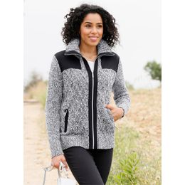 WITT Damen Strickjacke mit kontrastfarbigen Eins&auml;tzen, schwarz-ecru-meliert, Gr&ouml;&szlig;e 52