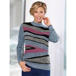 WITT Damen Bouclé-Pullover mit Stehkragen, jeansblau-meliert, Größe 56
