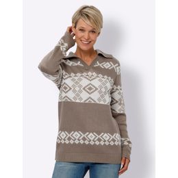 WITT Damen Norwegerpullover in Jacquard-Strick, taupe-ecru-gemustert, Gr&ouml;&szlig;e 50