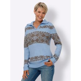 WITT Damen Norwegerpullover in Jacquard-Strick, eisblau-taupe-gemustert, Gr&ouml;&szlig;e 56