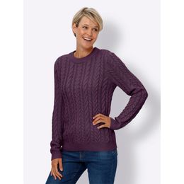 WITT Damen Langarm-Pullover mit Zopfmuster, traube, Größe 54